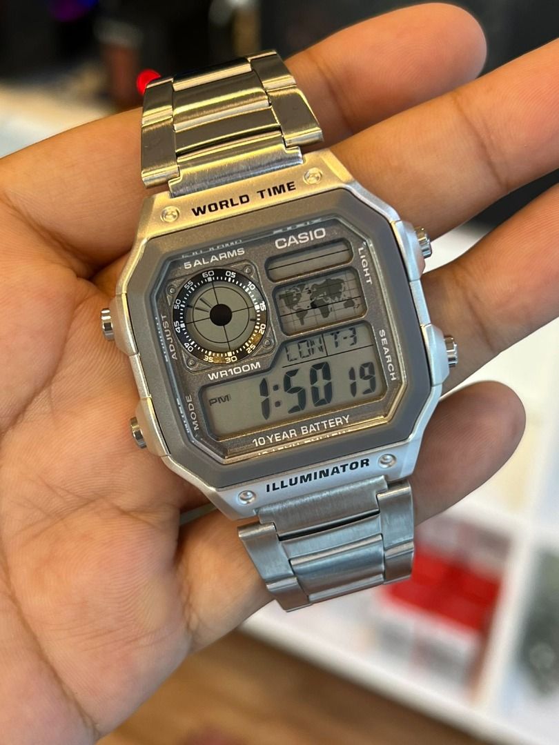 CASIO World Time Digital Stainless Steel Men's Watch AE-1200WHD-7AV ...