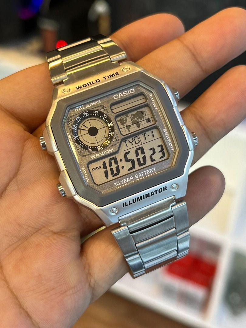 CASIO World Time Digital Stainless Steel Men's Watch AE-1200WHD-7AV ...