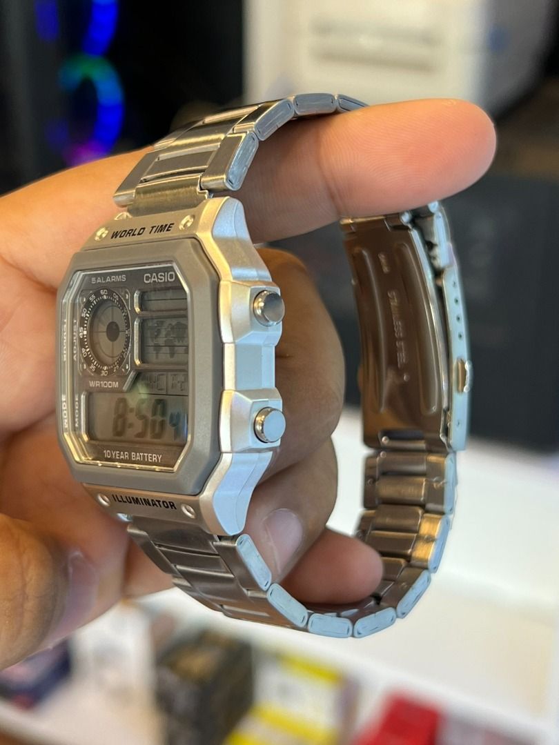 CASIO World Time Digital Stainless Steel Men's Watch AE-1200WHD-7AV ...