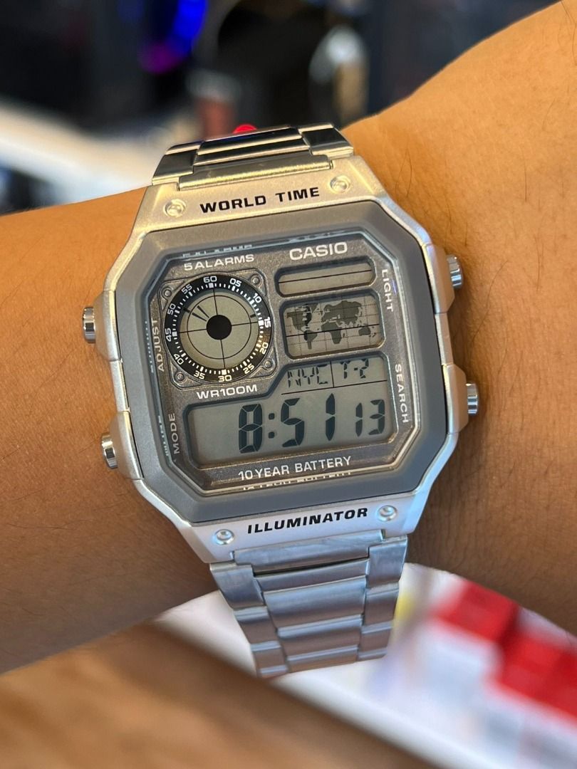 CASIO World Time Digital Stainless Steel Men's Watch AE-1200WHD-7AV ...