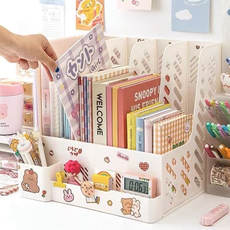 Desk Book Shelf Office Desktop Book Storage Box Stationery Organizer ...