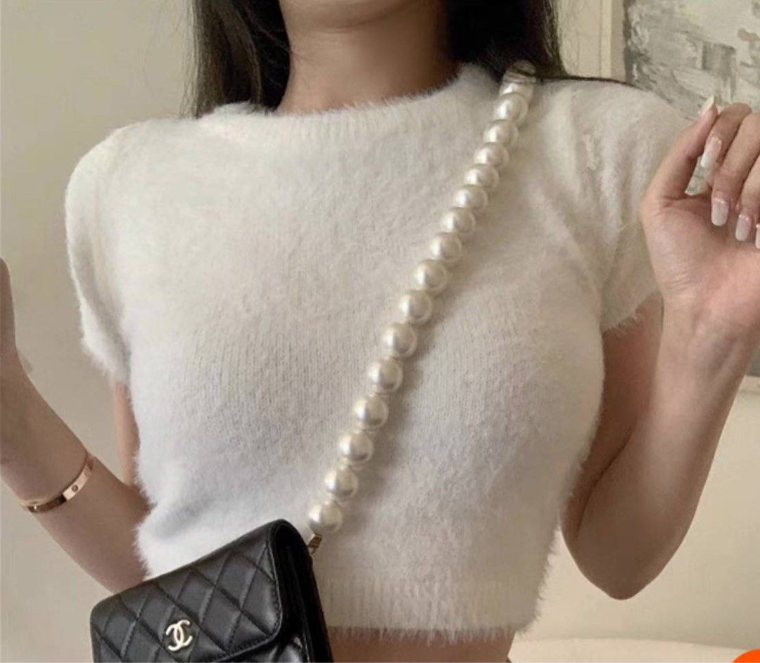 fuzzy/furry white crop top, Women's Fashion, Tops, Other Tops on Carousell
