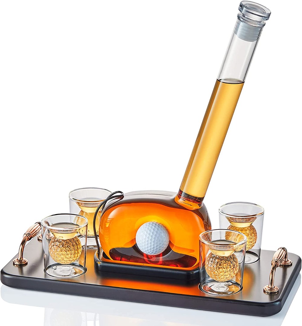 Golf Decanter Whiskey Decanter Set with 4 Golf Ball Whiskey Glasses ...