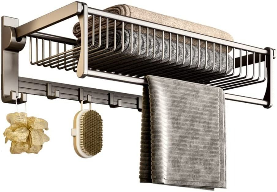 J057) Bathroom Towel Rack, Foldable Double Towel Rack 20Inch with Towel ...