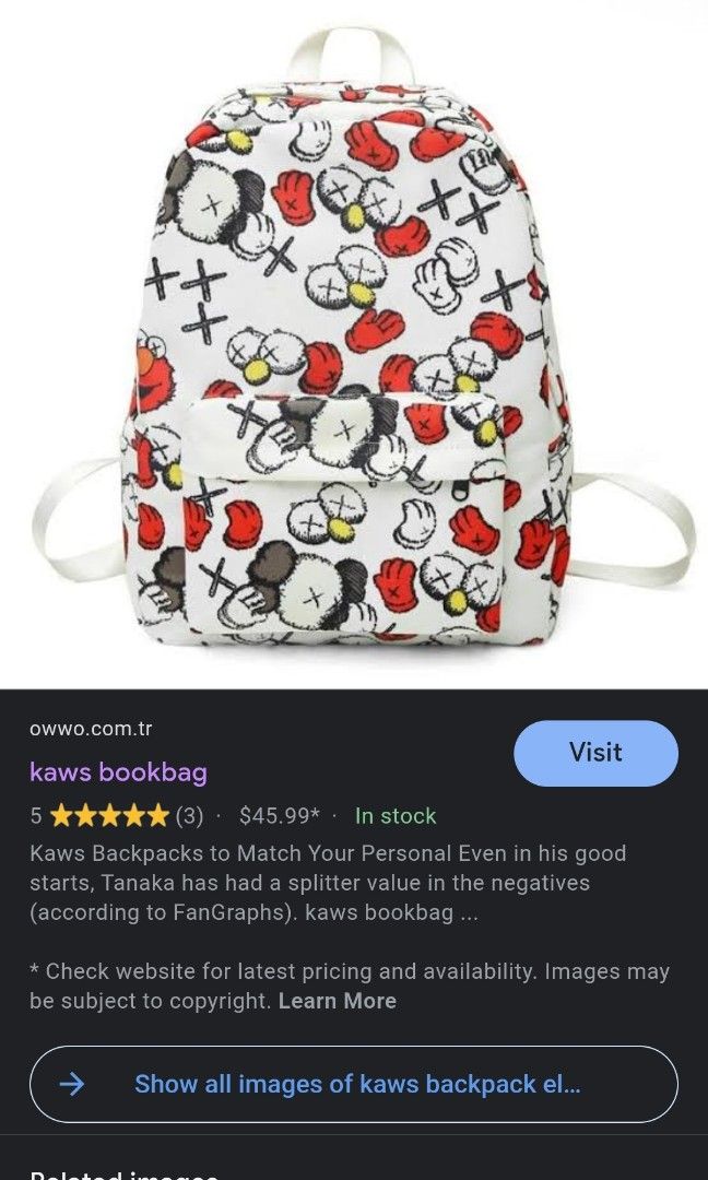 Kaws backpack white with Flaw, Women's Fashion, Bags & Wallets ...