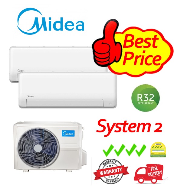 Midea System 2 Aircon MAE-3M21D-2XMSEID-09(S) 2 x 9000 BTU, TV & Home ...