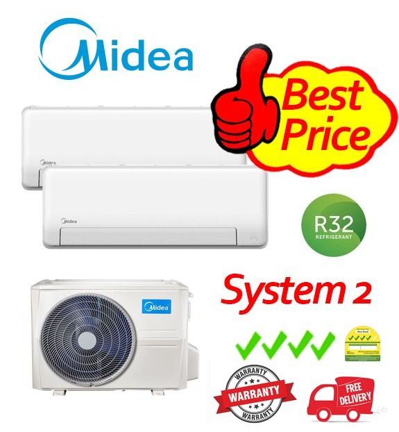 Midea System 2 Aircon MAE-3M21D-2XMSEID-09(S) 2 x 9000 BTU, TV & Home ...