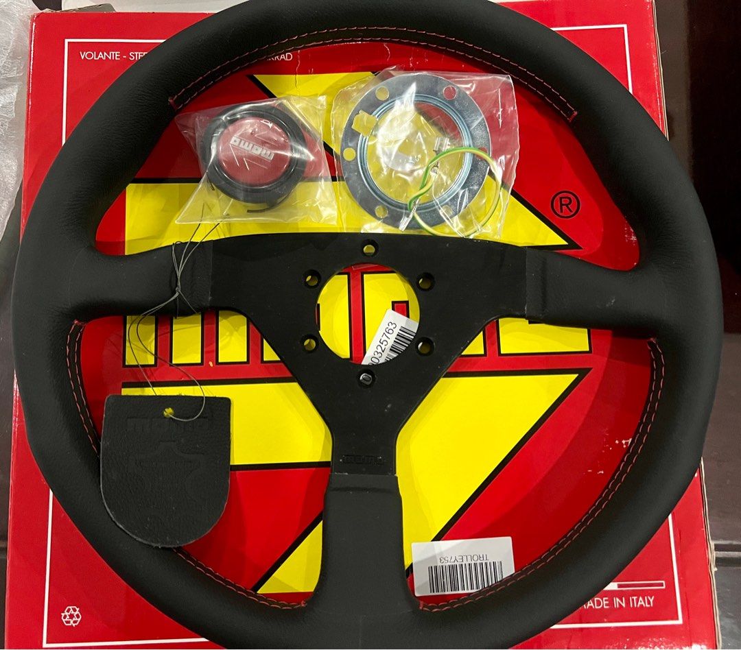 Momo 350mm Monte Carlo red stitch Steering wheel red horn, Car Accessories, Accessories on Carousell