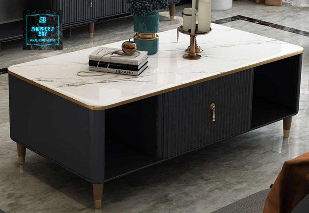 NERA Black Marble Tv Console Coffee Table Set, Furniture & Home Living, Furniture, TV Consoles ...