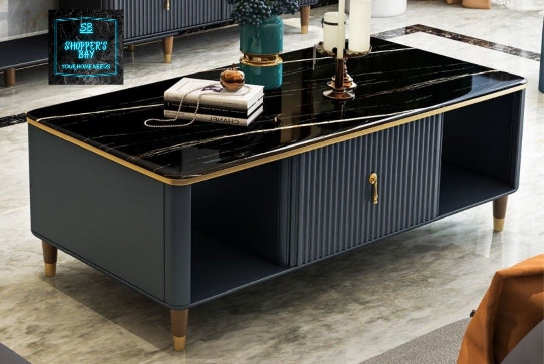 NERA Black Marble Tv Console Coffee Table Set, Furniture & Home Living, Furniture, TV Consoles ...