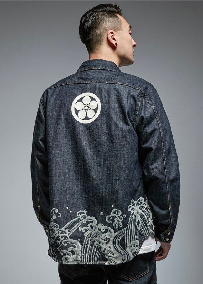 Oni Denim Fuji Sea Great Wave off Kanagawa Hokusai Ukiyo-e Family Crest ...