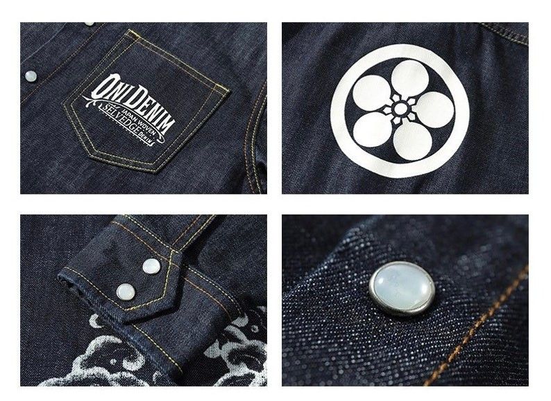 Oni Denim Fuji Sea Great Wave off Kanagawa Hokusai Ukiyo-e Family Crest ...