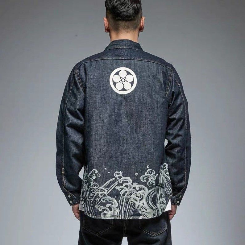 Oni Denim Fuji Sea Great Wave off Kanagawa Hokusai Ukiyo-e Family Crest ...