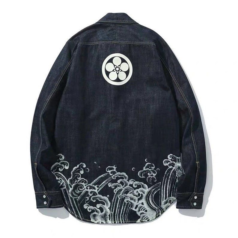 Oni Denim Fuji Sea Great Wave off Kanagawa Hokusai Ukiyo-e Family Crest ...
