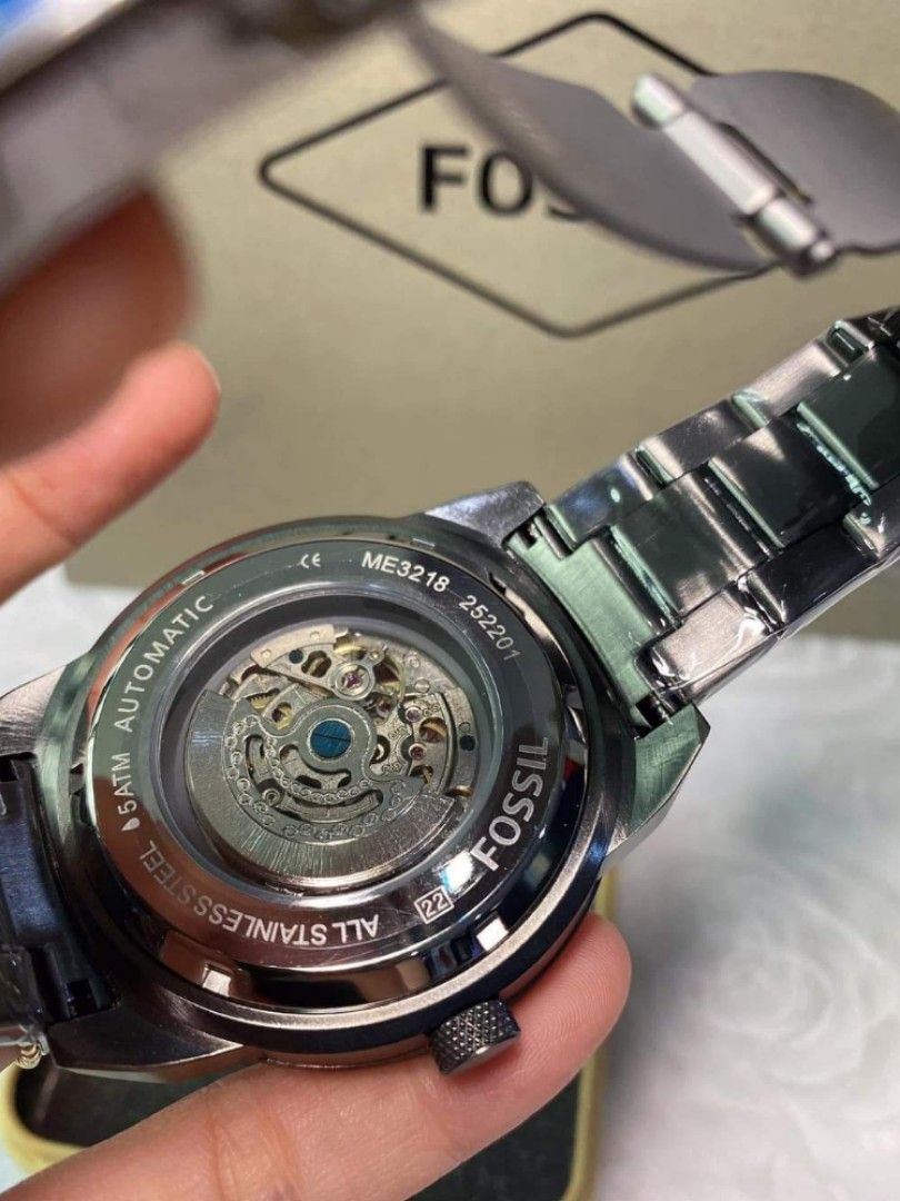 Original Fossil ME3218 Bronson Automatic Watch Smoke Gray, Men's ...