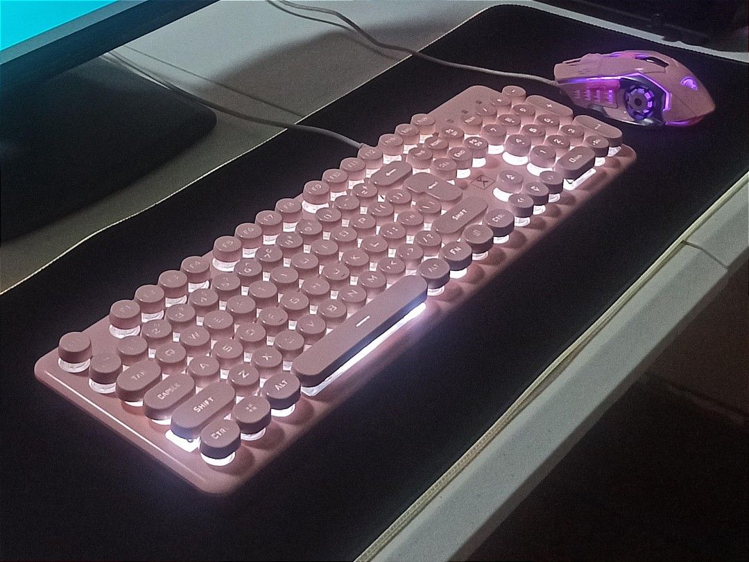 RUSH!!! Pink Cute White Backlight Keyboard with RGB Mouse Adjustable ...