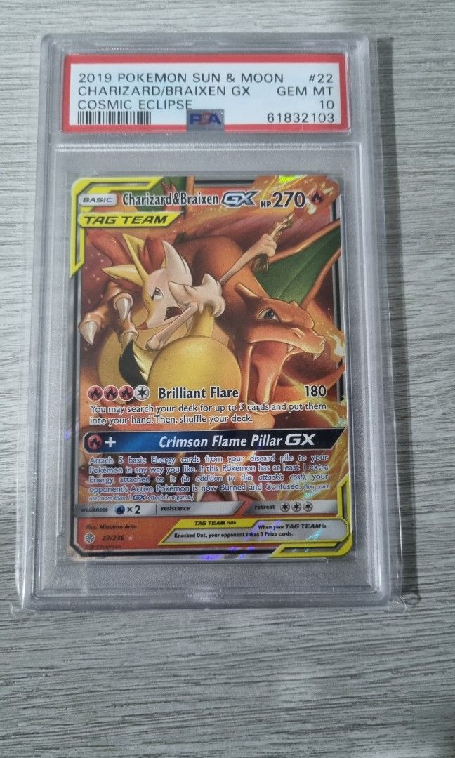 Pokemon psa 10 Charizard & Braixen GX, Hobbies & Toys, Toys & Games on Carousell