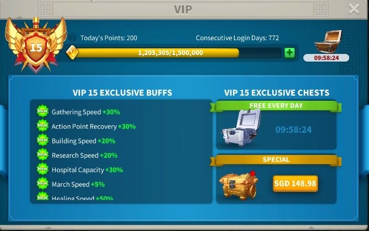 Rise Of Kingdoms (ROK) - VIP 15 66M T5 Acc **Universal : 1500 day++ ...