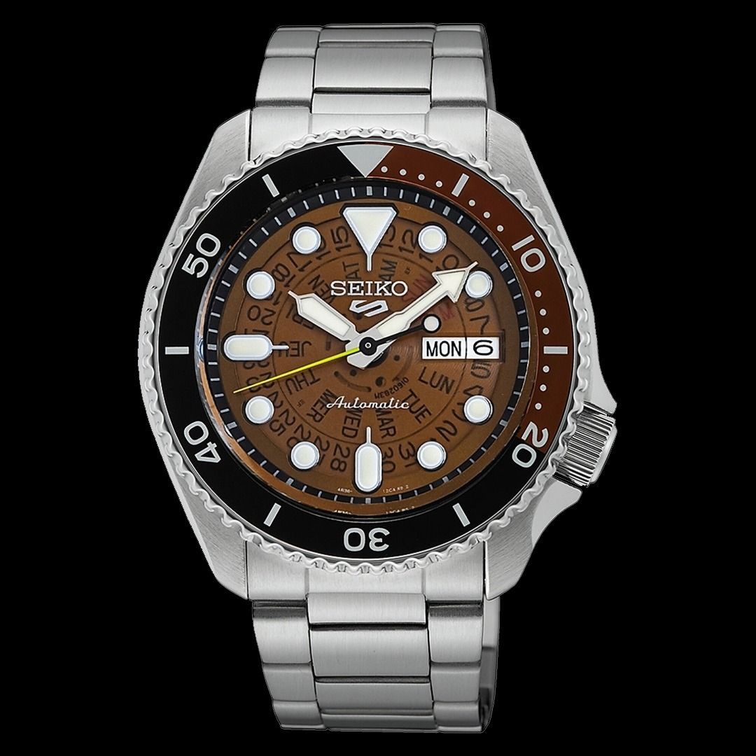 Seiko 5 Sports SRPJ47K1 Brown Transparent Skeleton Dial Automatic Gents ...