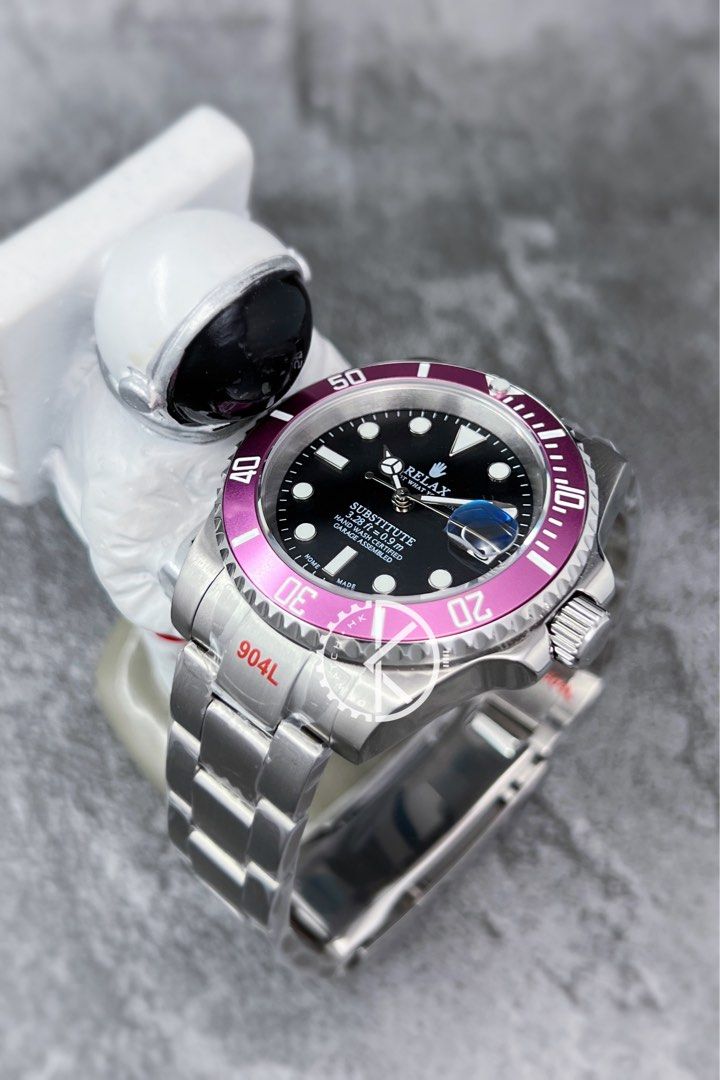 【NEW】Seiko Mod Automatic Watch 40mm 潛水款 Relax 紫羅蘭色鋁圈黑面 精工改裝自動機械錶, 男裝 ...