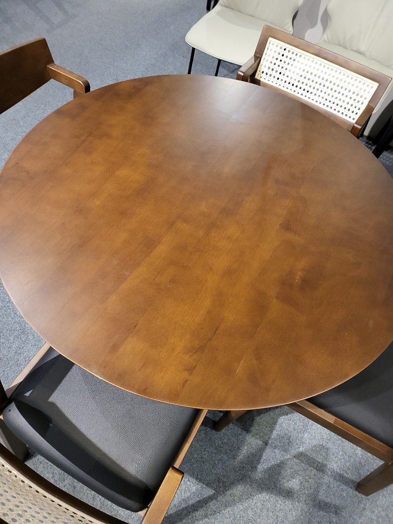 Walnut Brown Round Dining Table 1m, Furniture & Home Living, Furniture ...