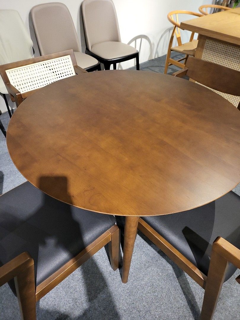 Walnut Brown Round Dining Table 1m, Furniture & Home Living, Furniture ...