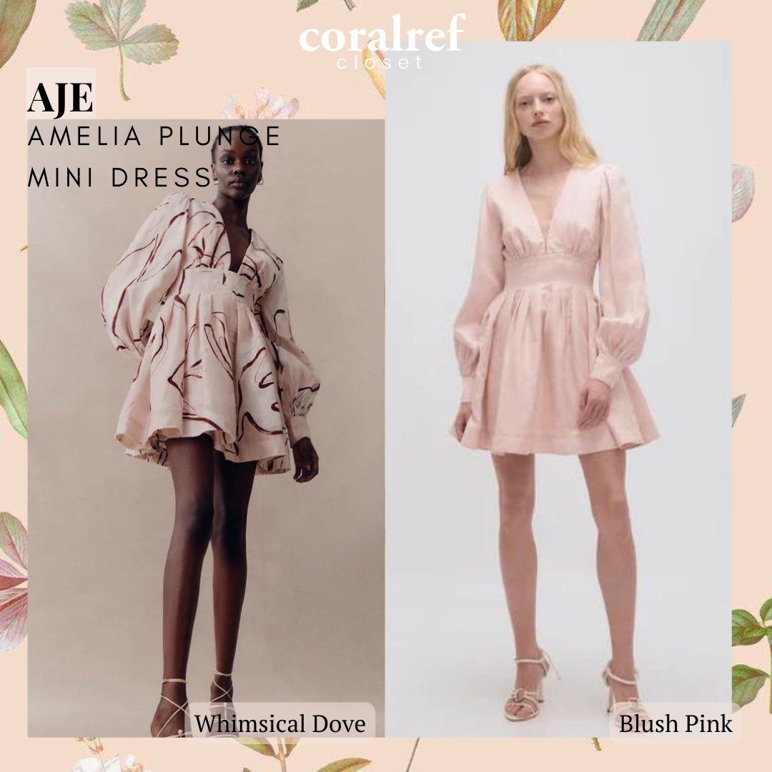 Aje Amelia Plunge Mini Dress in Blush Pink, Whimsical Dove, Women's ...