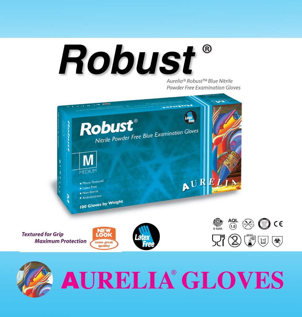 Aurelia Robust Powder Free Medical / Heavy Duty Disposable Nitrile ...