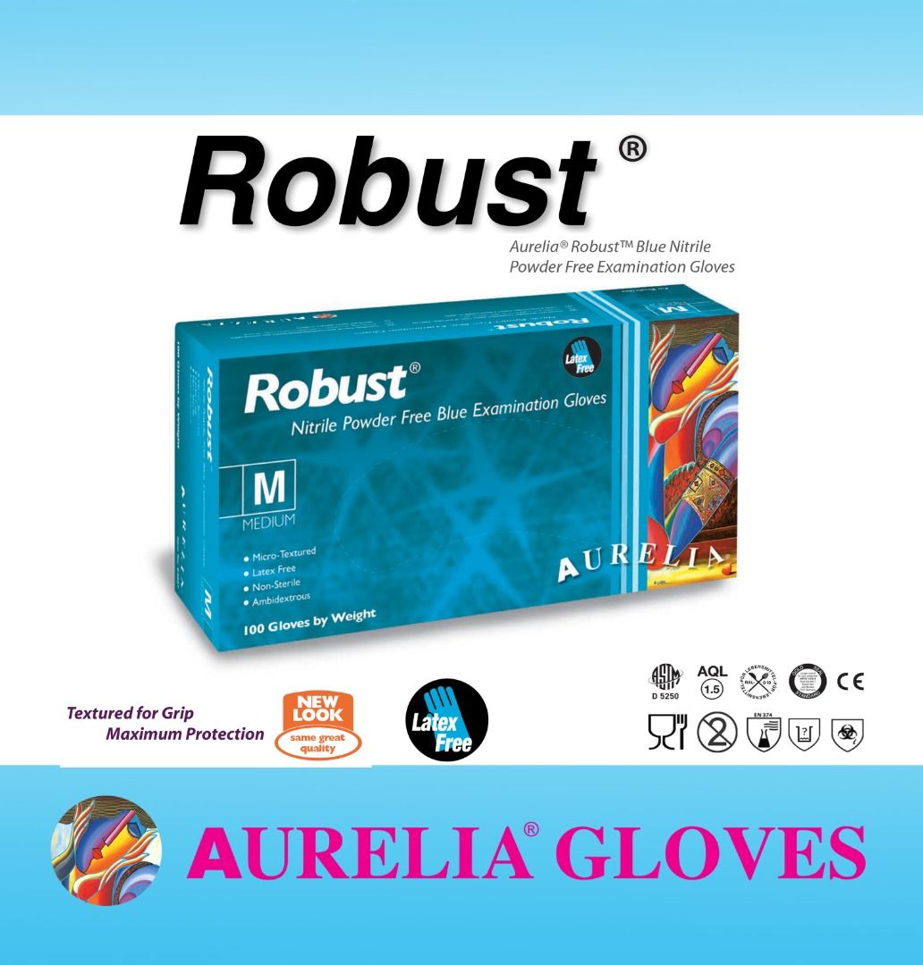 Aurelia Robust Powder Free Medical / Heavy Duty Disposable Nitrile ...