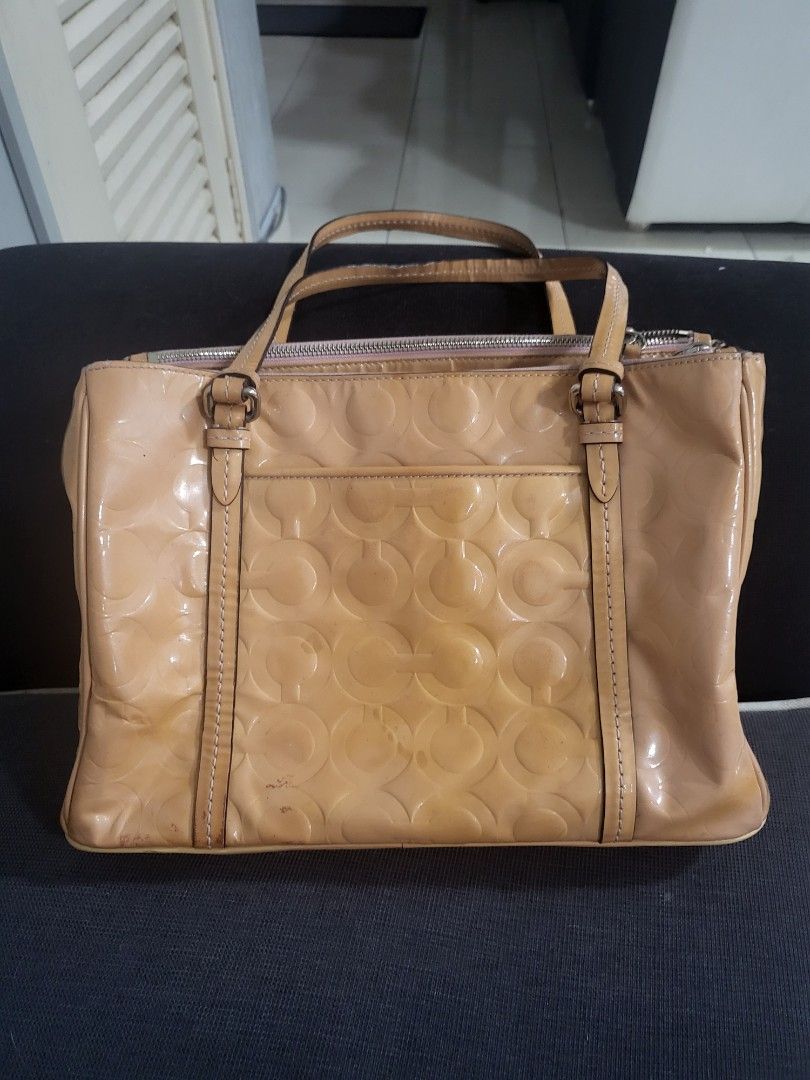 Authentic Coach Nude Patent Leather Peyton Op Art Double Zip Satchel ...