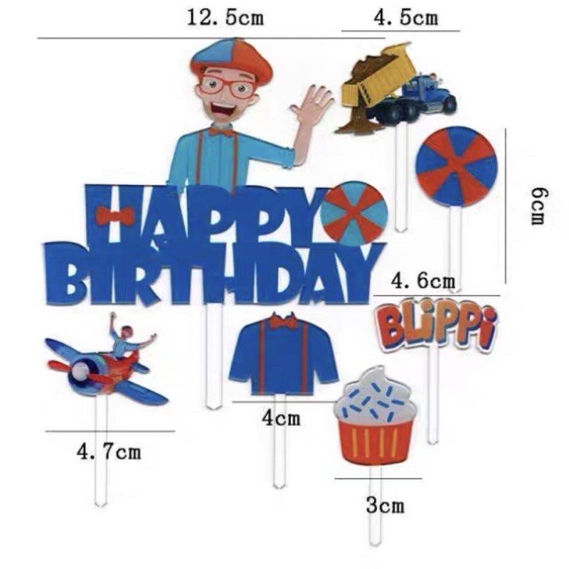 [Avail] Set of 6 Blippi Acrylic Cake and Cupcake Topper Family Set ...