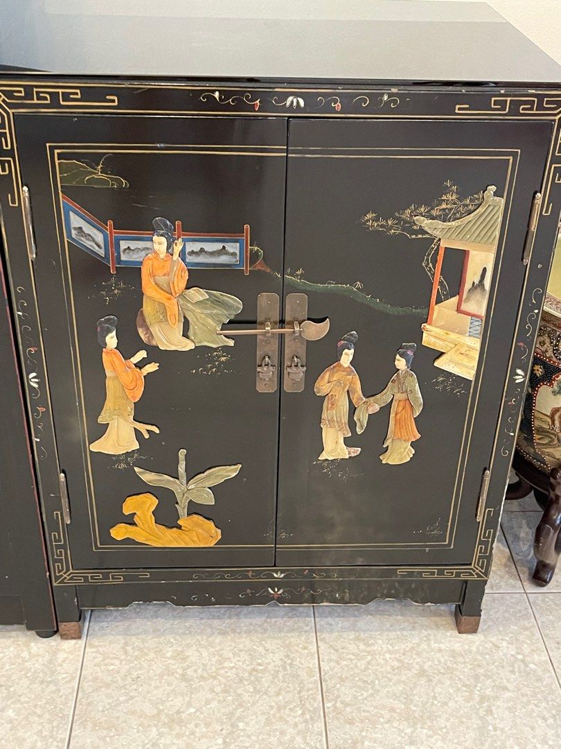 Chinese Lacquer cabinet with soapstone, Furniture & Home Living ...