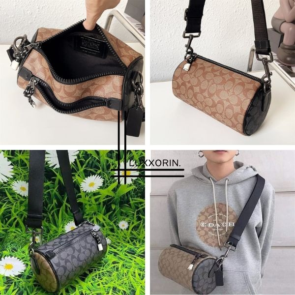 Coach Barrel Crossbody In Signature Canvas (Men Women Sling Messenger ...