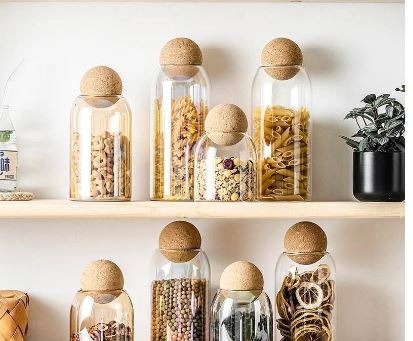 Cork Ball Food Storage Lid Container with Wood Lid Ball Shape ...