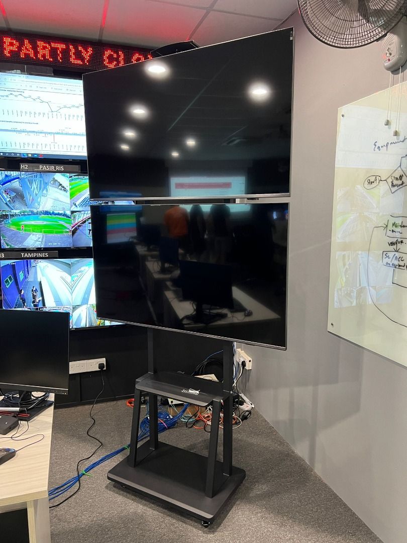 Dual TV monitor stand mobile cart video wall laptop AV shelf ...