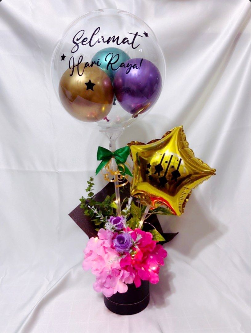 *FREE card* Hari Raya Flower Balloon Bouquet, Hobbies & Toys ...