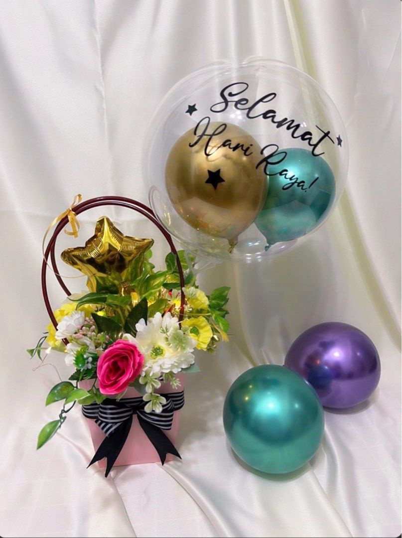 *FREE card* Hari Raya Flower Balloon Bouquet, Hobbies & Toys ...