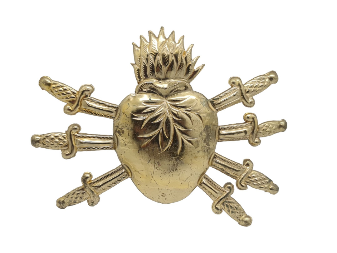 GOLD PLATED BRASS MATER DOLOROSA IMMACULATE HEART WITH SEVEN SORROWS ...