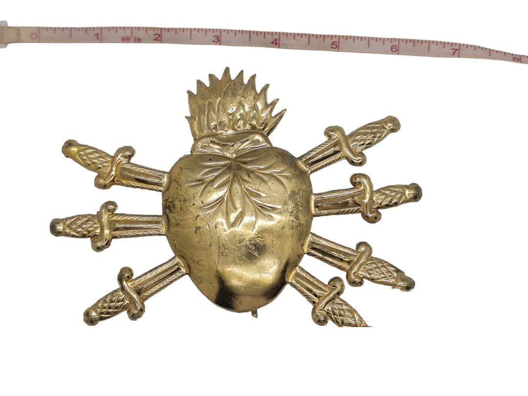 GOLD PLATED BRASS MATER DOLOROSA IMMACULATE HEART WITH SEVEN SORROWS ...