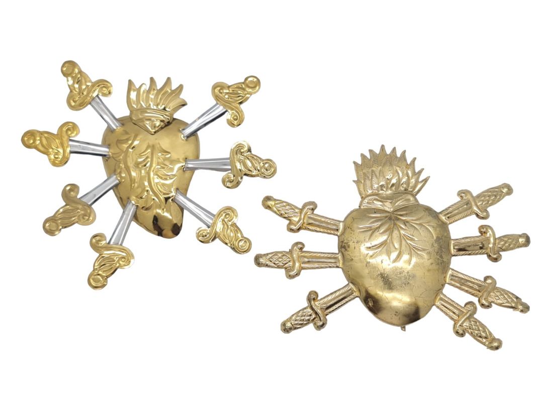 GOLD PLATED BRASS MATER DOLOROSA IMMACULATE HEART WITH SEVEN SORROWS ...