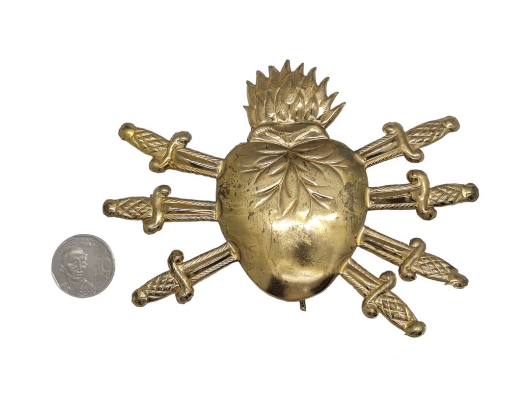 GOLD PLATED BRASS MATER DOLOROSA IMMACULATE HEART WITH SEVEN SORROWS ...