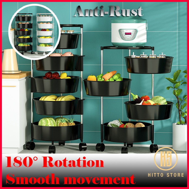 Hitto Rotating 5 level Shelf trolley moveable storage rack Rolling ...