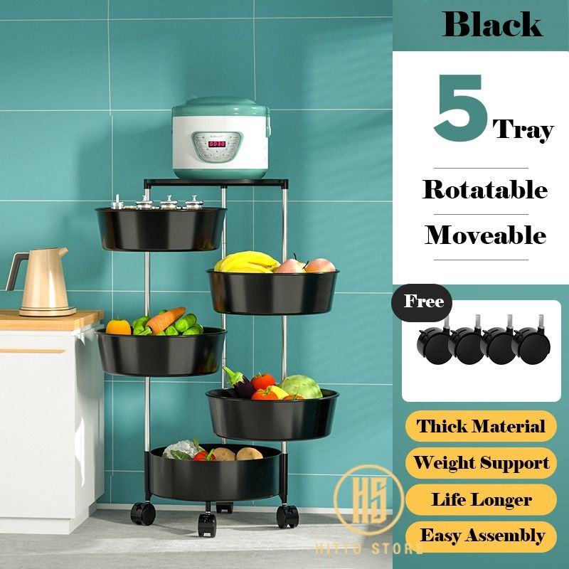 Hitto Rotating 5 level Shelf trolley moveable storage rack Rolling ...