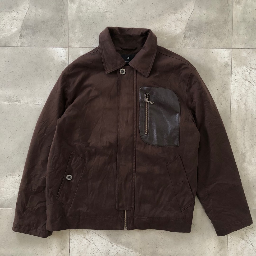 Leather Patched Harrington Jacket, Men's Fashion, Coats, Jackets and ...