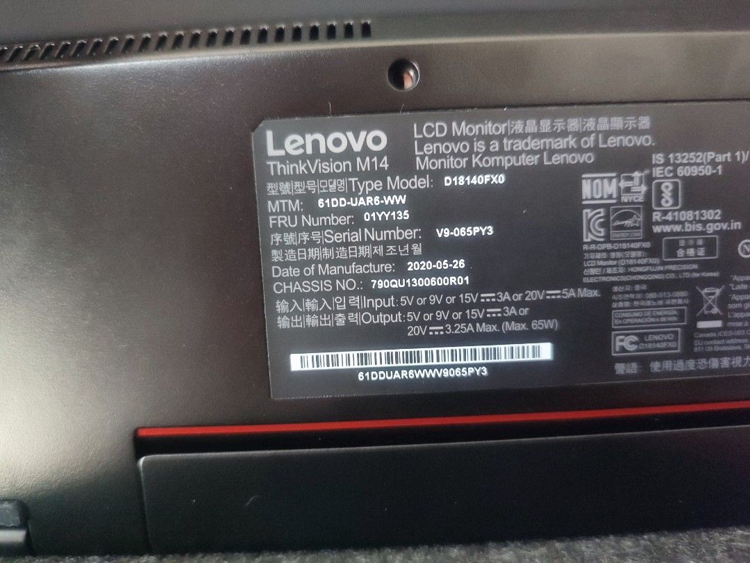 Lenovo ThinkVision M14 portable monitor, Computers & Tech, Parts ...