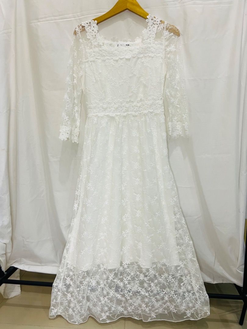 NEW Long Dress Putih LD 88 PB 130, Fesyen Wanita, Pakaian Wanita, Gaun ...