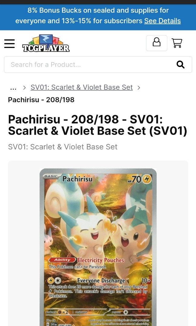 Pachirisu Illustration Rare 208/198 SV1EN - Pokemon Scarlet Violet Base ...
