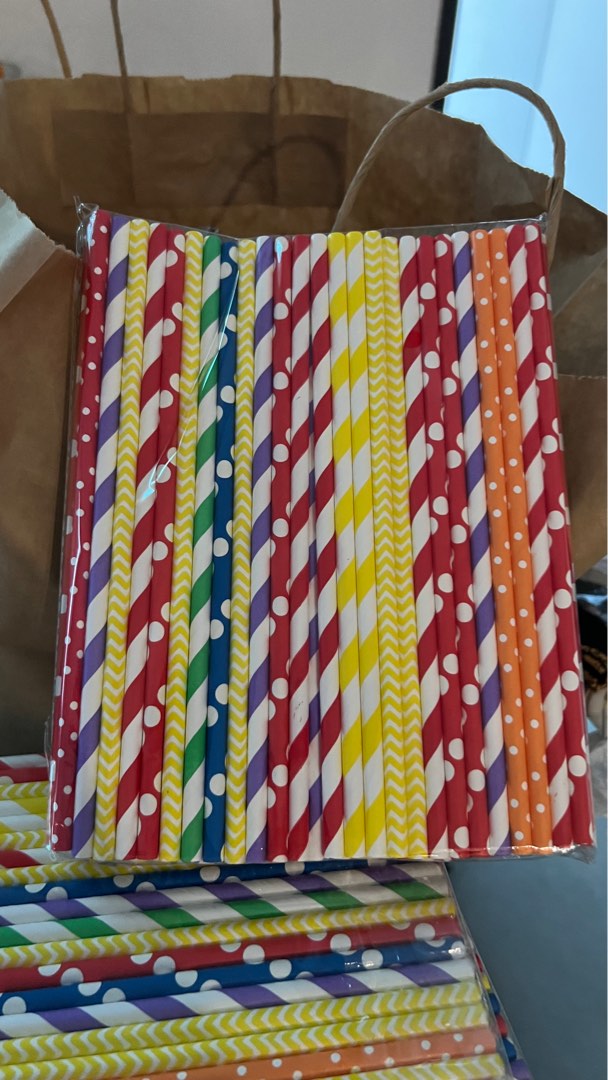 Paper Straw Multiple Colour Brightly Coloured Pattern 6mm Diameter x ...