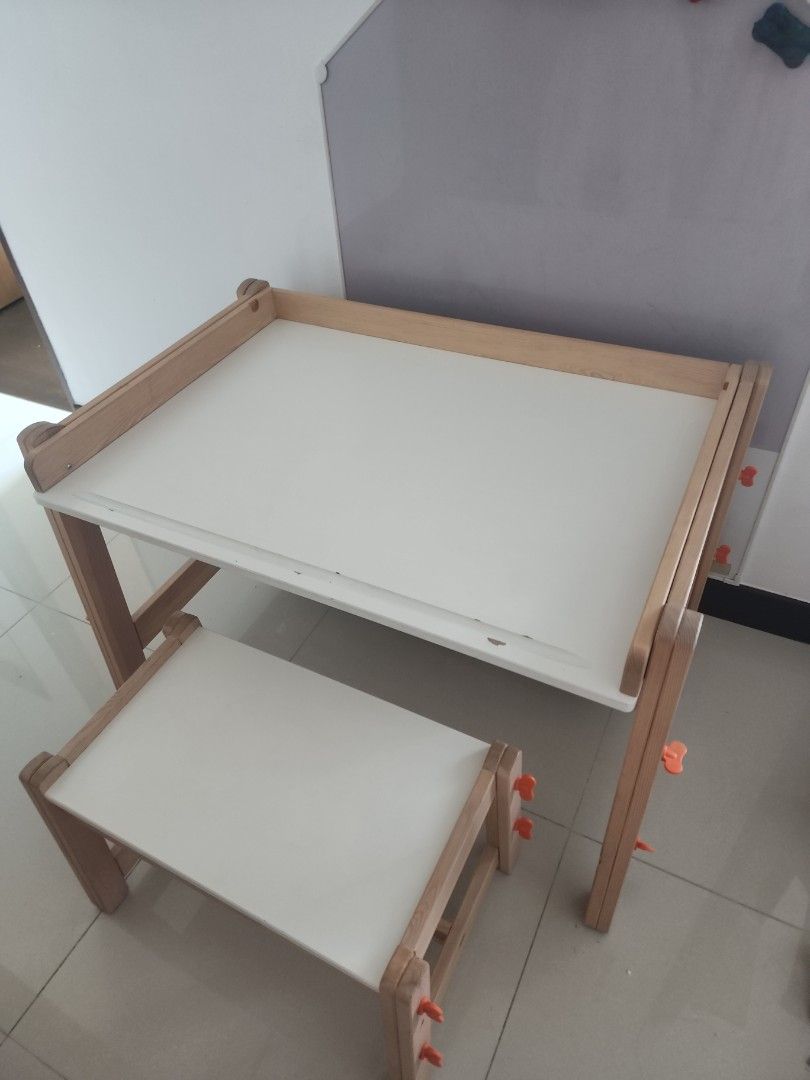 Preloved ikea kid wooden flisat table and bench set, Babies & Kids ...