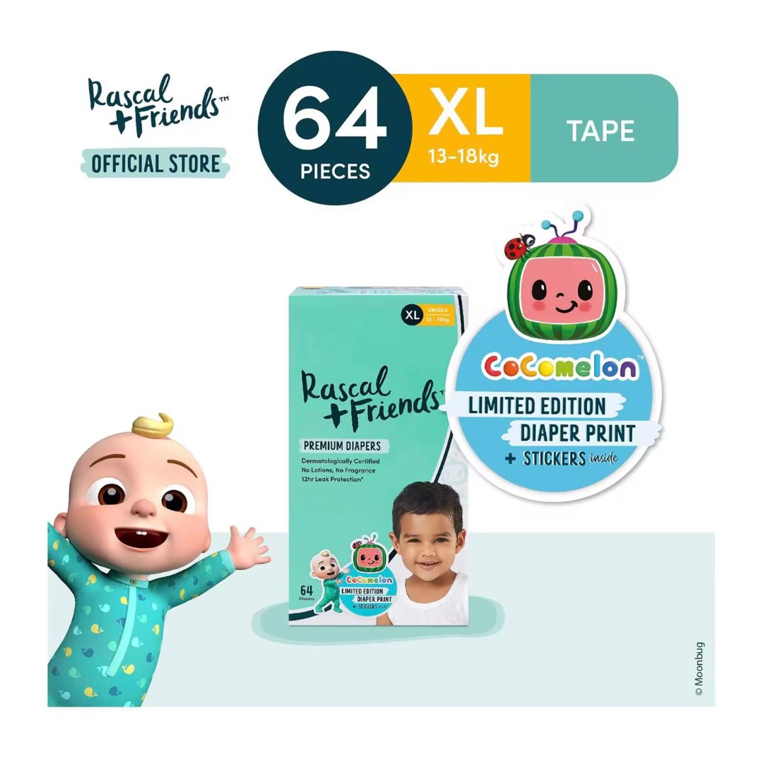 Rascal + Friends Cocomelon Tape Diaper - XL, Babies & Kids, Bathing ...